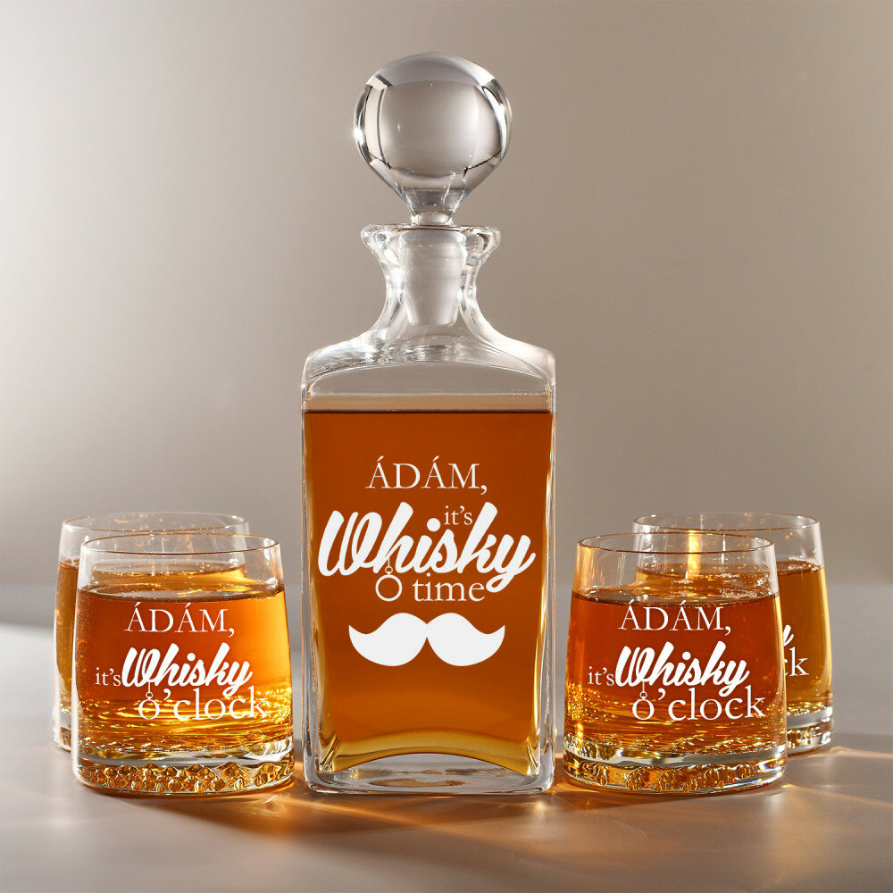 Whisky time - Gravírozott whisky kancsó és poharak készlete - MyGift.hu