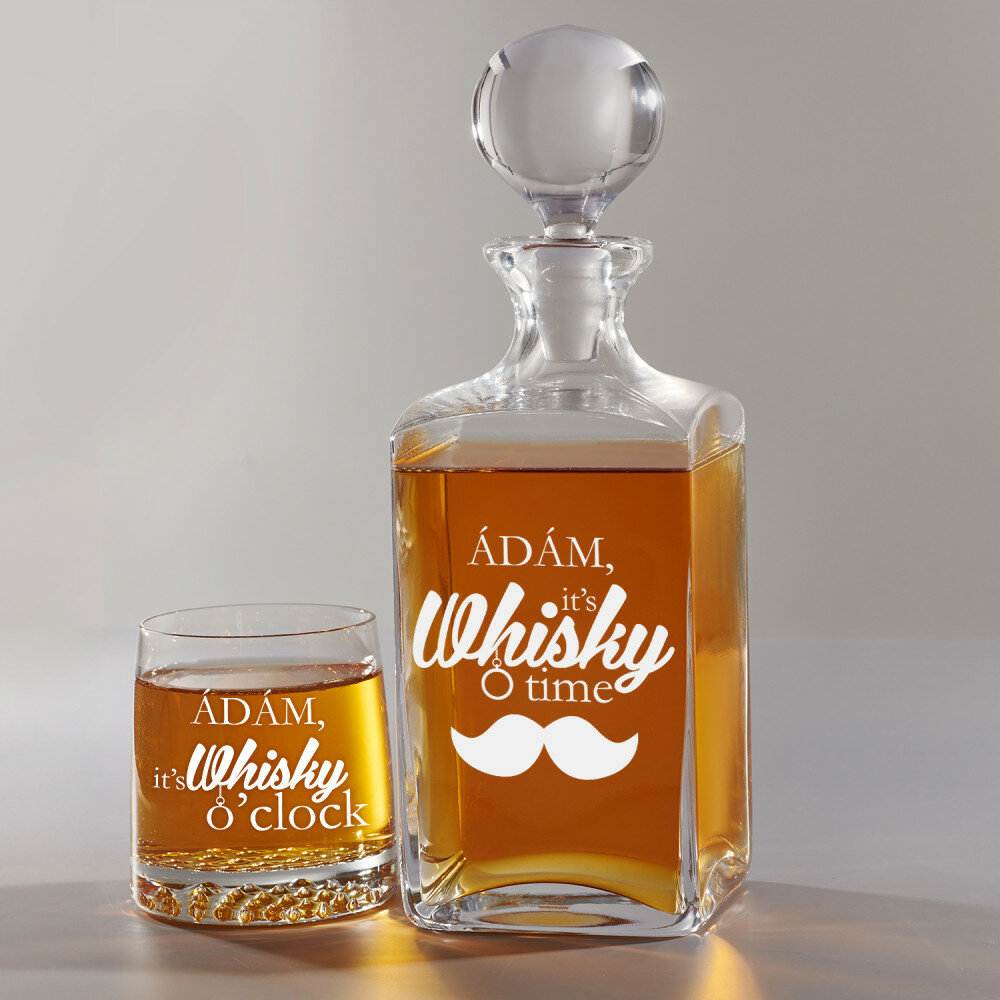 Whisky time - Gravírozott whisky kancsó és poharak készlete - MyGift.hu