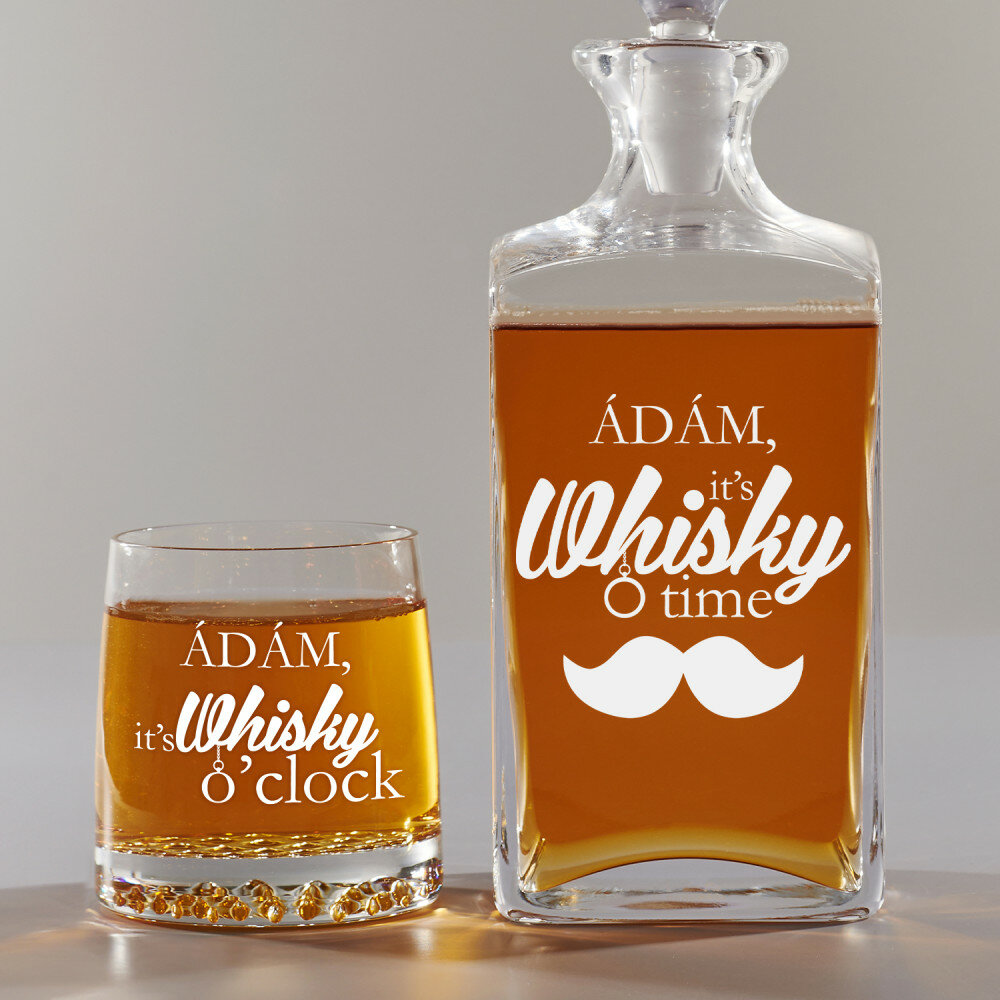 Whisky time - Gravírozott whisky kancsó és poharak készlete - MyGift.hu